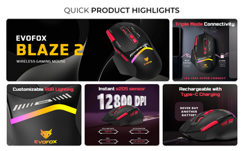 EvoFox Blaze 2 Tri-Mode Programmable Wireless Gaming Mouse – Amkette