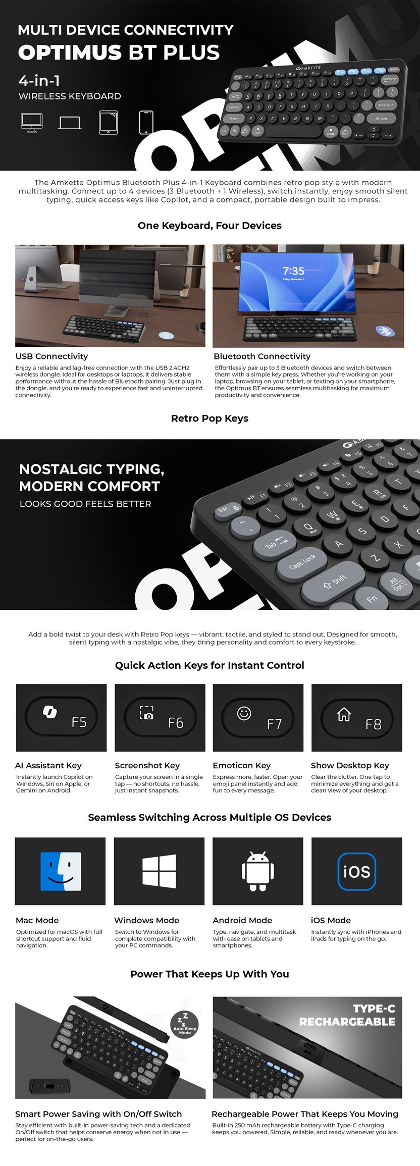 Optimus Bluetooth Plus 4 in 1 Wireless Keyboard – Amkette