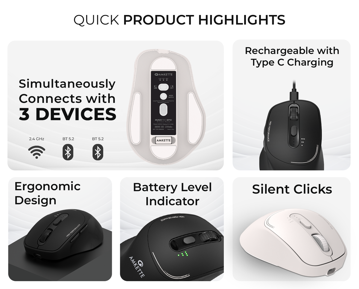 Hush Pro Epic Rechargeable Bluetooth Mouse – Amkette