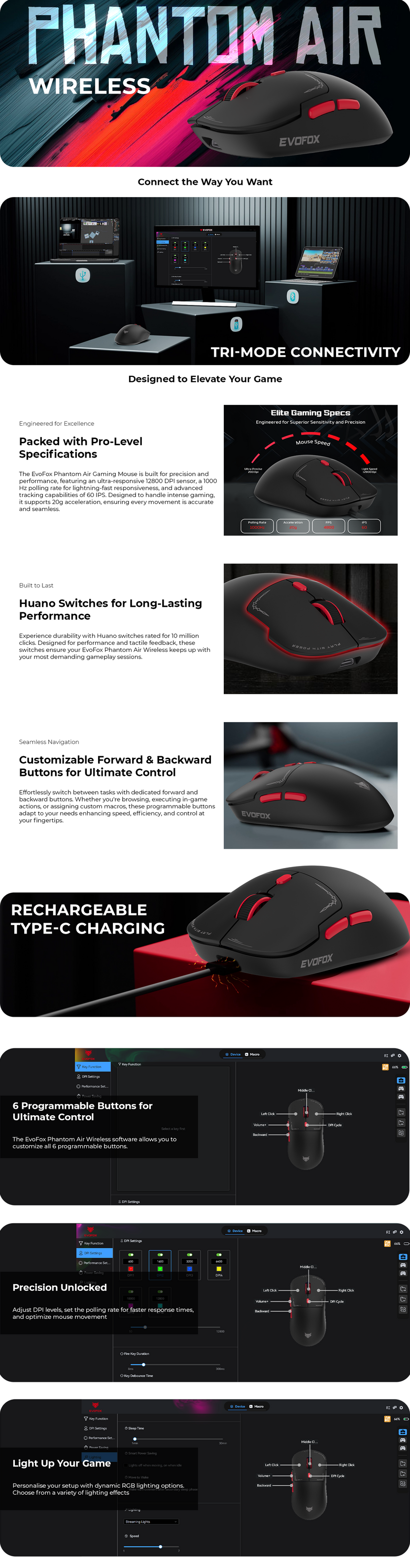 EvoFox Phantom Air Tri-Mode Wireless Gaming Mouse – Amkette