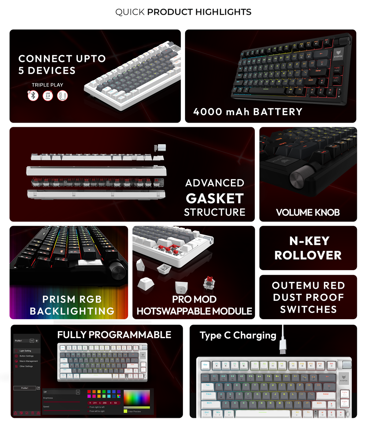 EvoFox Ronin TKL Wireless Mechanical Keyboard – Amkette