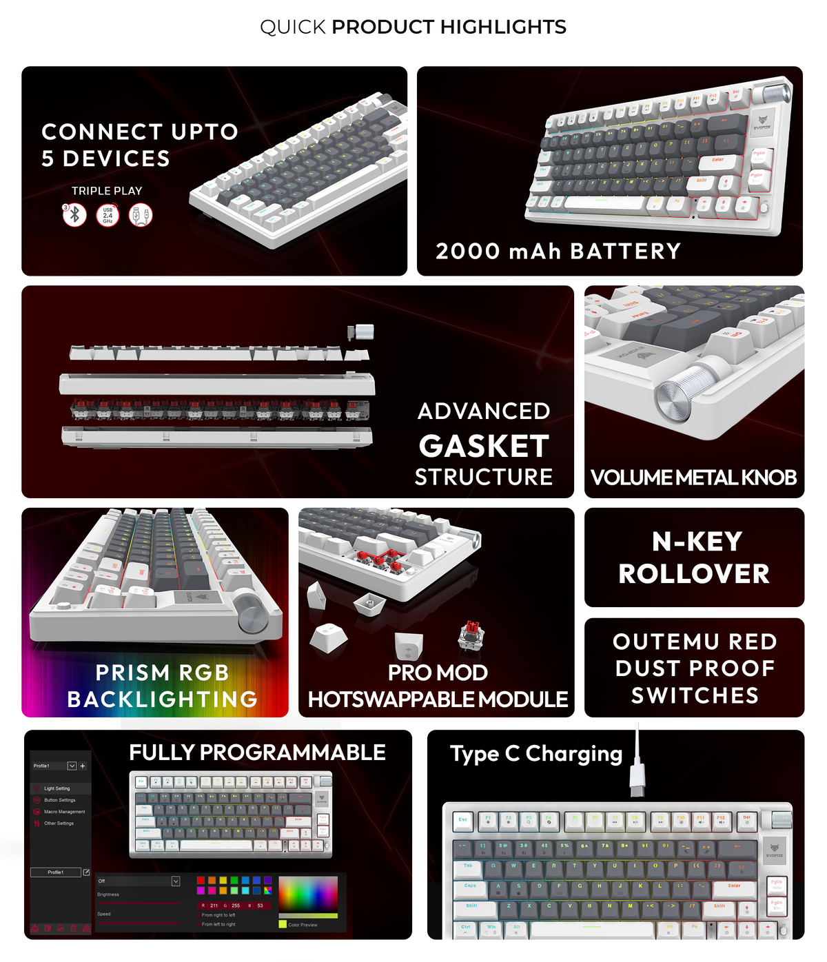 EvoFox Ronin TKL Wireless Mechanical Keyboard – Amkette