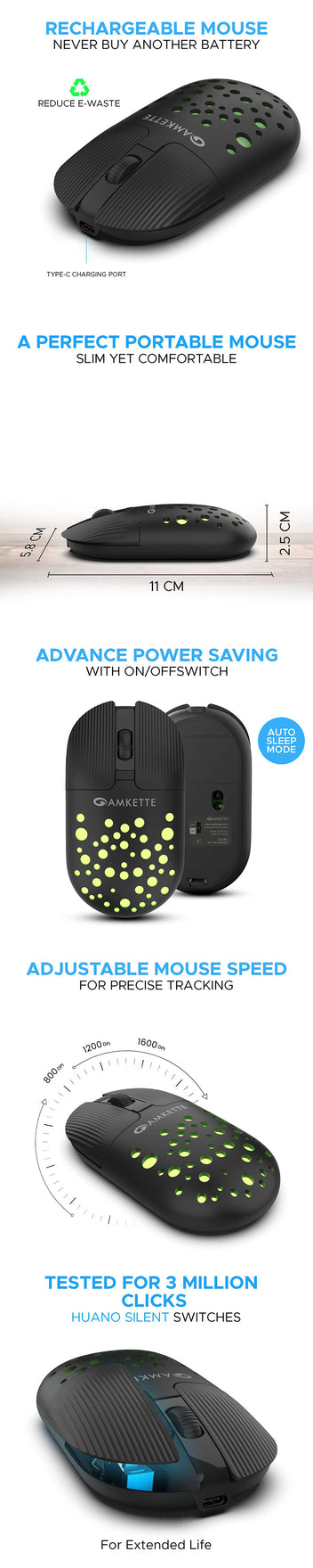 Hush Pro Spectra Rechargeable LED Mouse – Amkette