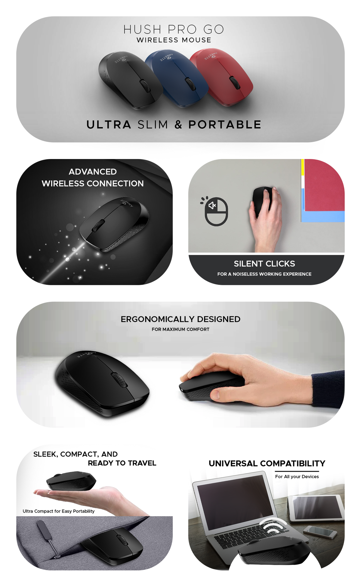 Hush Pro Go Silent Wireless Mouse – Amkette