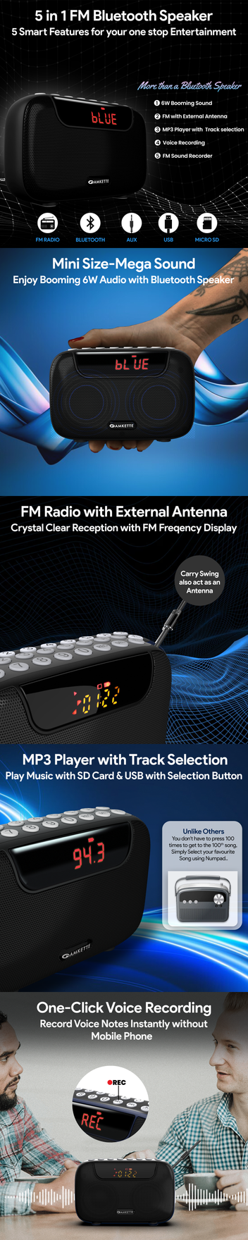 Pocket Blast FM Radio with Bluetooth – Amkette